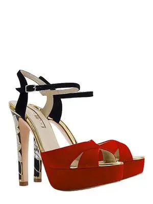 FREYA ROSE Rose In Bloom Ankle Strap Pearl Heel Sandal - Red