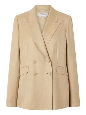 Gabriela Hearst Angela Double-Breasted Wool, Silk, And Linen-Blend Blazer Sand