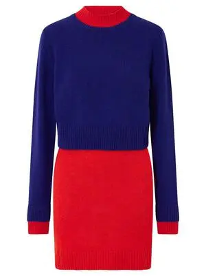 JIL SANDER Two-tone Layered Wool-blend Mini Dress - Red