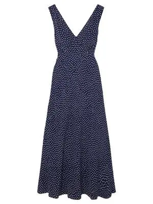 Ralph Lauren Polka-Dot CrPe Midi Dress In Blue - 50% Off | Editorialist