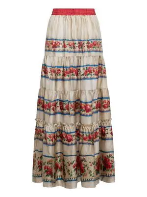 PIERRE-LOUIS MASCIA Printed Silk Skirt - Red