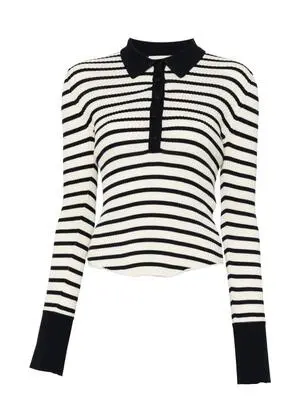 SEMICOUTURE Aida Striped Cotton Polo Shirt - Blue