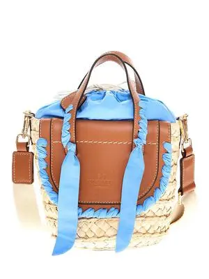 CUBA LAB Habanera Leather And Raffia Bag - Light Blue