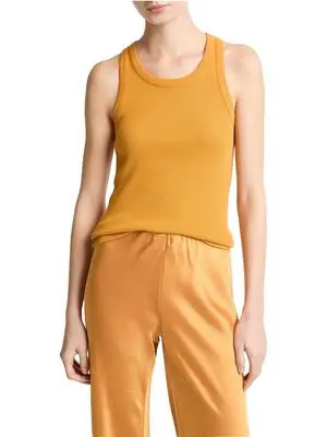 Vince Ribbed Scoop-neck Tank - Multicolor / Orange