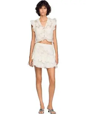Sandro Mini Guipure Skirt - White