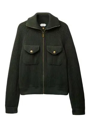 Versace Ribbed Knit Zip Jacket - Green