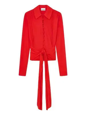 GANNI Marl Mesh Tie Blouse - Red