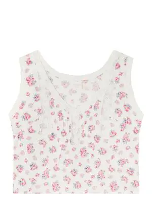 Loretta Caponi Simona Lace-trimmed Floral-print Cotton Top - Multi