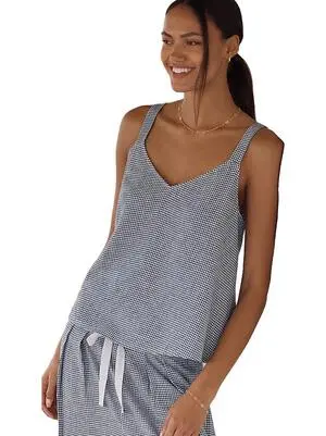 Eberjey Linen-blend V-neck Cami - Navy