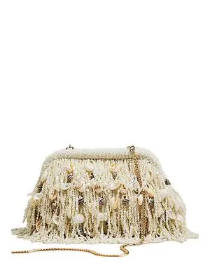 CELANDINE Beaded Pearl Fringe Clutch - Sea Shell