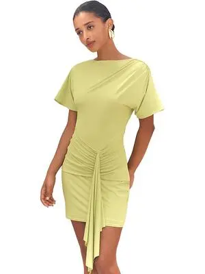 Suboo Arlo Ruched Mini Dress - Chartreuse