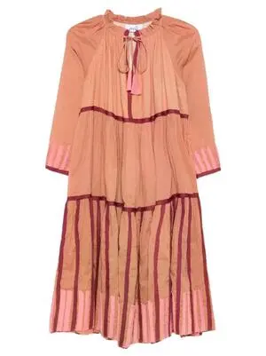 NIU Tiered-hem Midi Dress - Orange
