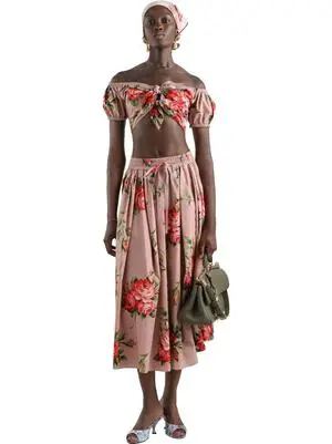Dolce & Gabbana Rose Bouquet Cotton Crop Top - Pink