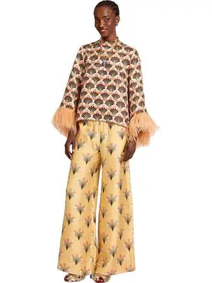 La DoubleJ Printed Silk Palazzo Trousers - Yellow