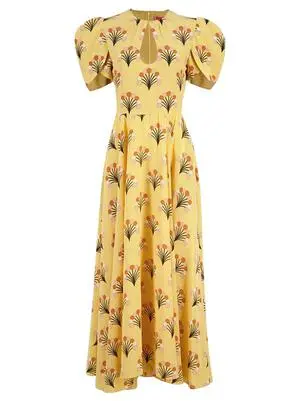 La DoubleJ Printed Silk Midi Dress - Yellow