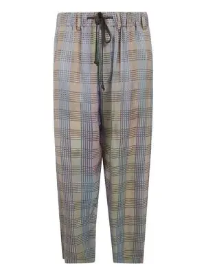 UMA WANG Plaid Drawstring Trousers - Neutrals
