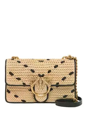 Pinko Love One Light Chevron Raffia Small Crossbody Bag Neutrals