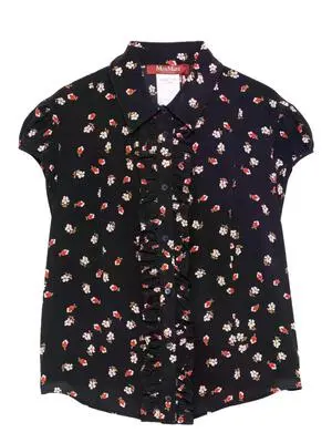 Max Mara Flower-print Ruffled Top - Blue