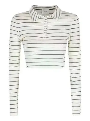 ALYSI Striped Collared Polo Shirt - Neutrals
