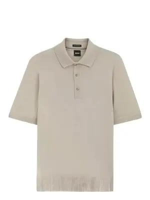 BOSS Knit Polo Shirt In Virgin Wool - Neutrals