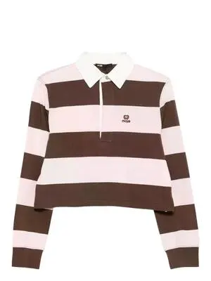 Maje Striped Cropped Polo Top - Brown