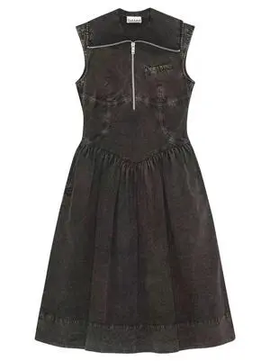 GANNI Zip-collared Mini Dress - Black