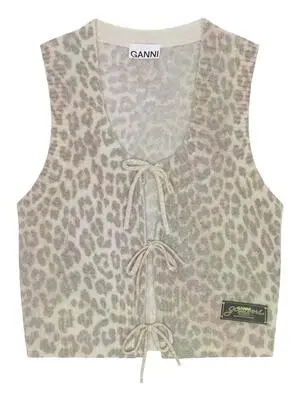 GANNI Animal-Print Knit Vest Neutrals