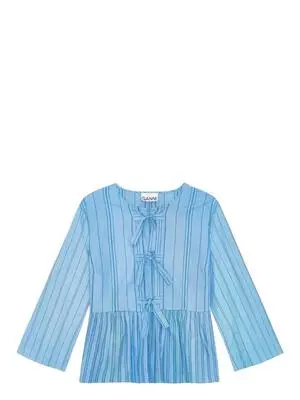 GANNI Striped Tie-detail Blouse - Blue