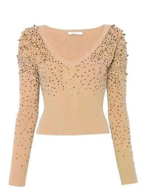 Max Mara Embellished V-neck Sweater - Neutrals