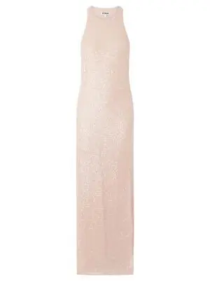 Staud Sequined Tulle Halterneck Midi Dress - Brown