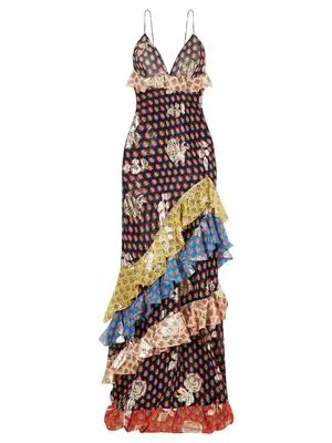 Etro Ruffled Tiered Printed Metallic Fil-coupé Silk-chiffon Maxi Dress - Multi