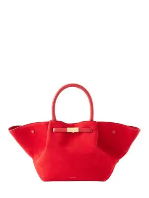 DEMELLIER The New York Midi Leather-trimmed Suede Tote - Red