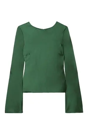GANNI Tie-back Cutout Satin Blouse - Green