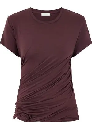 Magda Butrym Gathered Cotton-Blend T-Shirt Brown