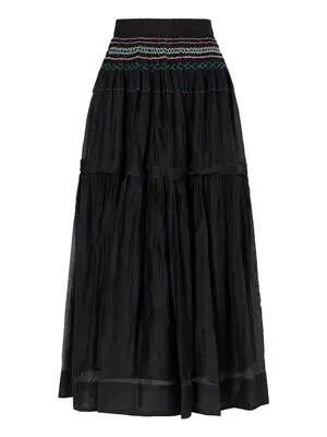 EKA Munro Gathered Tiered Smocked Cotton And Silk-blend Voile Midi Skirt - Black