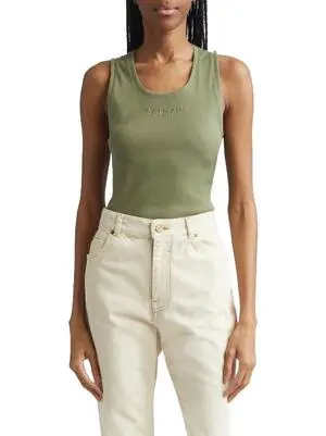 Balmain Paris Logo Embroidered Cotton Jersey Tank - Uiy Green/multi