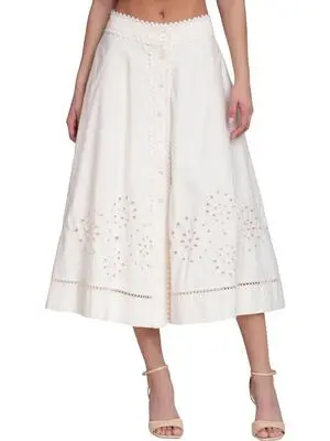 Avec Les Filles Cotton Eyelet A-line Midi Skirt - Cream