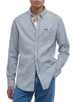 Barbour Cresswell Stripe Cotton Seersucker Button-down Shirt - Navy
