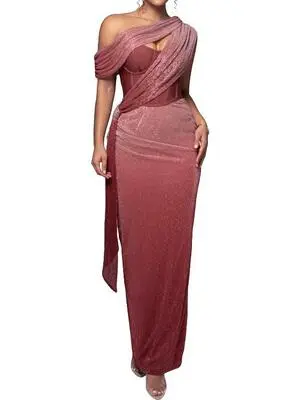 JLUXLABEL Celestina Metallic Drape Gown - Red