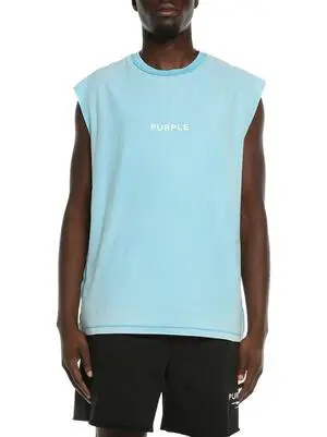 PURPLE BRAND Cotton Graphic Logo Muscle Tank - Blue
