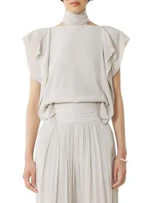 LANVIN Lanvin Charmeuse Frilled Top With Tie Neck Plaster.
