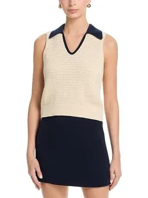 French Connection Contrast Knit Collared Sweater - Ecru/marine