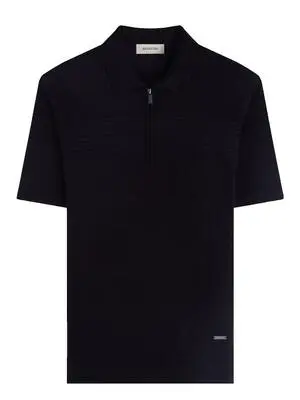 Bugatchi Quarter Zip Cotton Blend Polo Sweater - Black