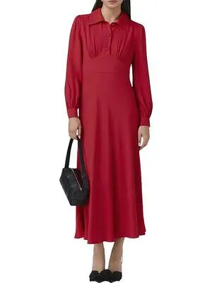 GHOST LONDON Wendy Crepe Collared Midi Dress - Red