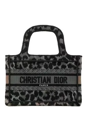 Dior 2021 Mizza Mini Embroidered Leopard Book Tote Handbag - Grey