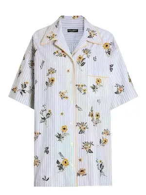 Dolce & Gabbana Floral Embroidered Poplin Shirt - Blue