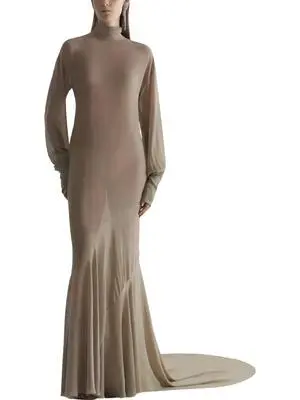 MUGLER Turtleneck Gown - Neutrals