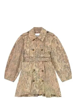 GANNI Printed Double-breasted Belted Trench Coat - Neutrals