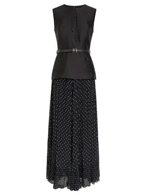 SELF-PORTRAIT Layered Polka-dot Crepe And Chiffon Maxi Dress - Black
