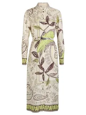 Tory Burch Printed Belted Silk Midi Shirt Dress - Multicoloured